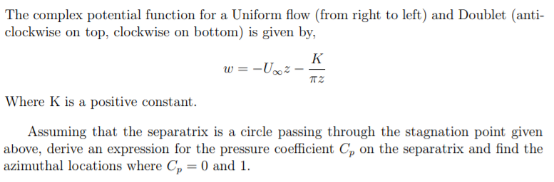The complex potential function for a Uniform flow | Chegg.com