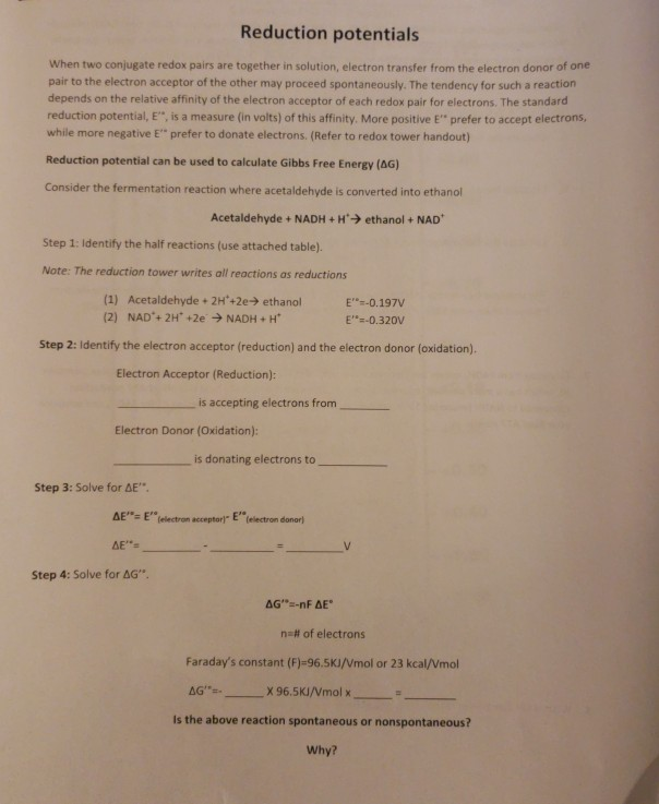 Solved Reduction potentials When two conjugate redox pairs | Chegg.com