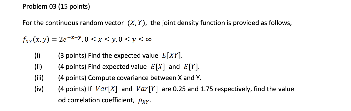Solved Problem 03 15 Points For The Continuous Random 