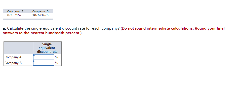 Solved Company A 8/10/15/3 Company B 10/6/16/5 a. Calculate | Chegg.com