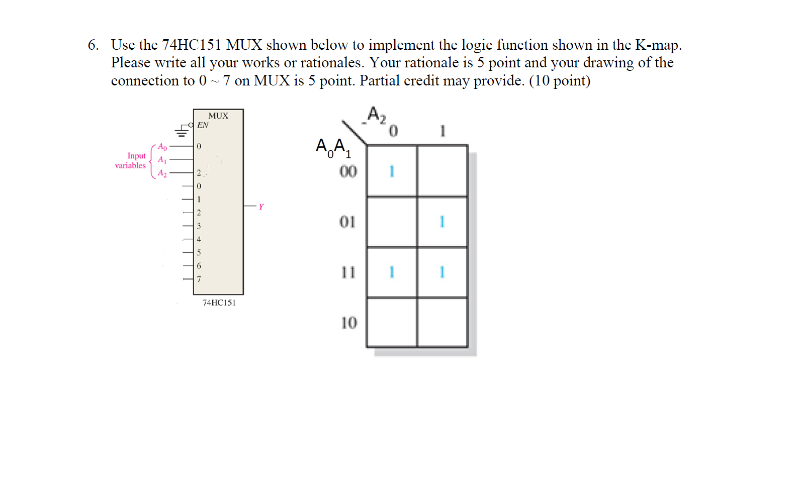 Solved 6. Use the 74HC151 MUX shown below to implement the | Chegg.com