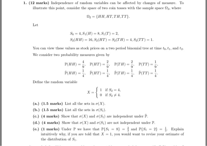 Solved 1. (12 marks) Independence of random variables can be | Chegg.com
