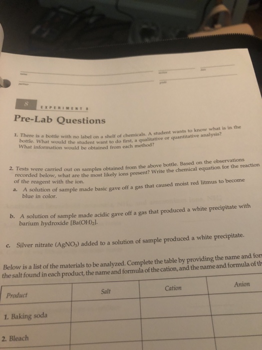 Solved EXPERIMENT Pre-Lab Questions h no label on a shelf of | Chegg.com