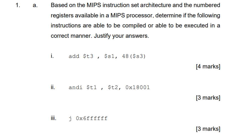 Solved 1. a. Based on the MIPS instruction set architecture | Chegg.com