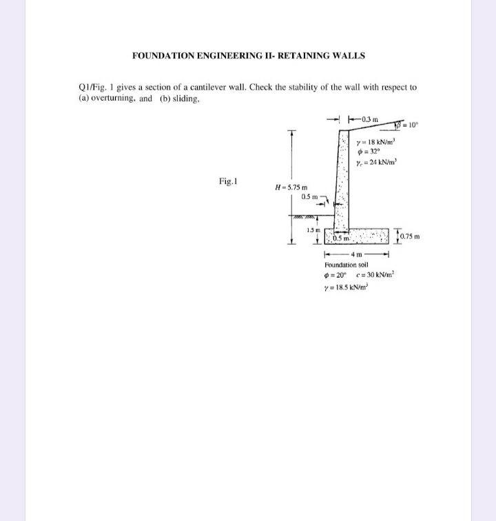 Solved FOUNDATION ENGINEERING II- RETAINING WALLS Qi/Fig. 1 | Chegg.com