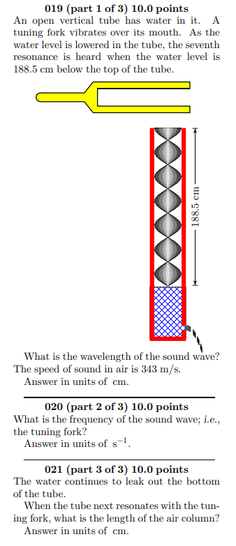 Solved 019 (part 1 of 3 ) 10.0 points An open vertical tube | Chegg.com