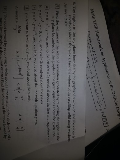 Solved Math 110B Homework on Applications of the Definite | Chegg.com