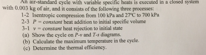Solved An air-standard cycle with variable specific heats is | Chegg.com
