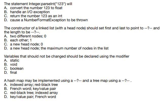 Solved The statement Integer.parseInt("123") will A. convert | Chegg.com