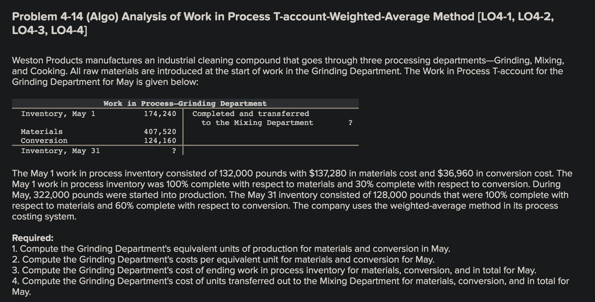 Solved Problem 4-14 (Algo) Analysis of Work in Process | Chegg.com
