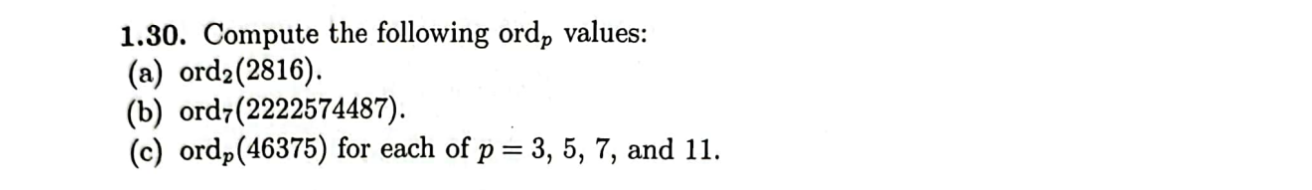 Solved 1.30. Compute the following ord p values: (a) | Chegg.com