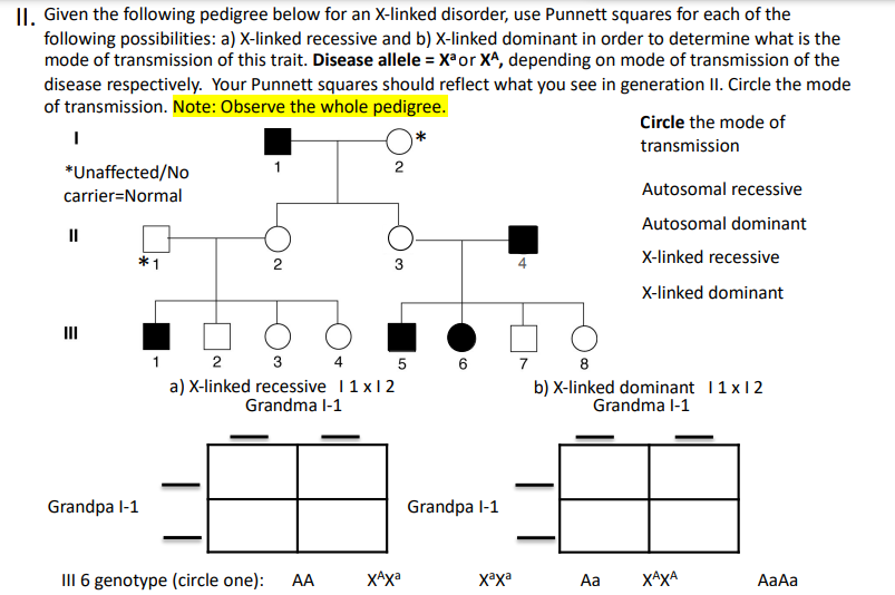 Solved II. ﻿Given the following pedigree below for an | Chegg.com