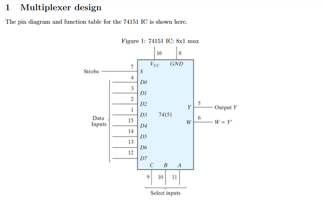 1 Multiplexer design The pin diagram and function | Chegg.com