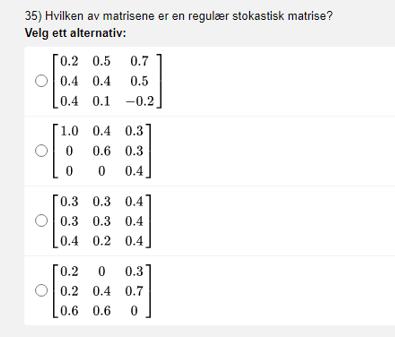 Solved Which of the matrices is a regular stochastic | Chegg.com