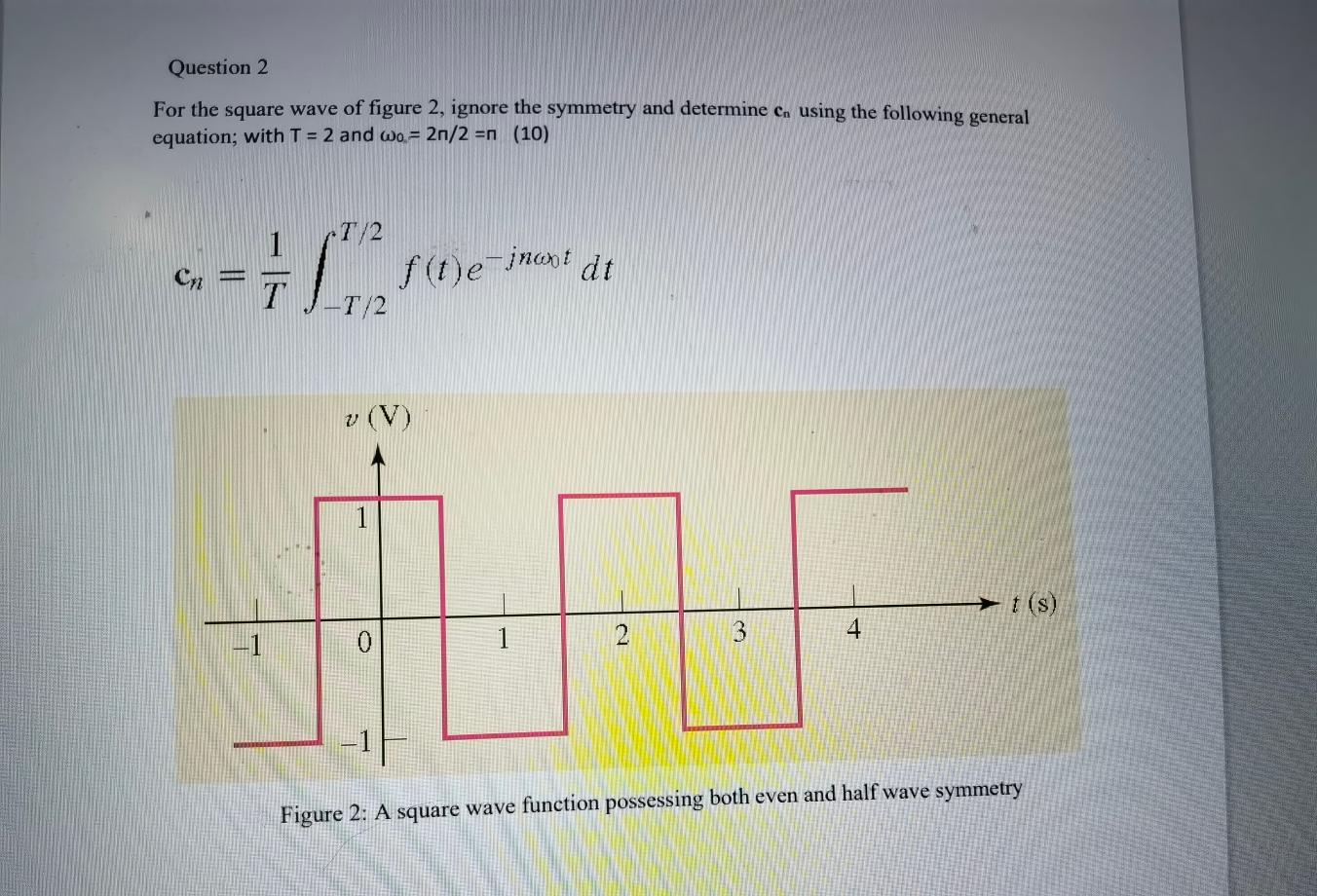 Solved Question 2 For the square wave of figure 2, ignore | Chegg.com