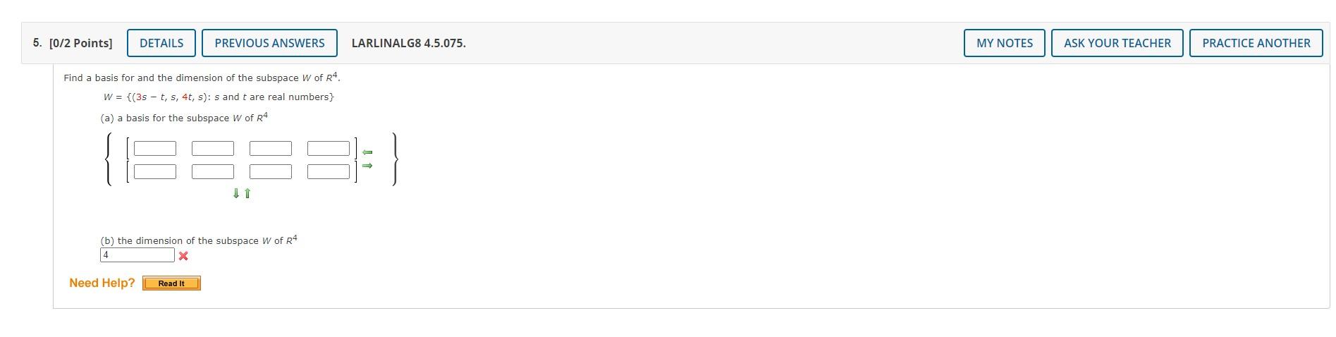 Solved ind a basis for and the dimension of the subspace W | Chegg.com