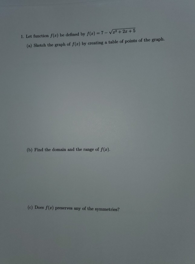 Solved 2 + 2c +5 1. Let function f(x) be defined by f(x) = 7 | Chegg.com