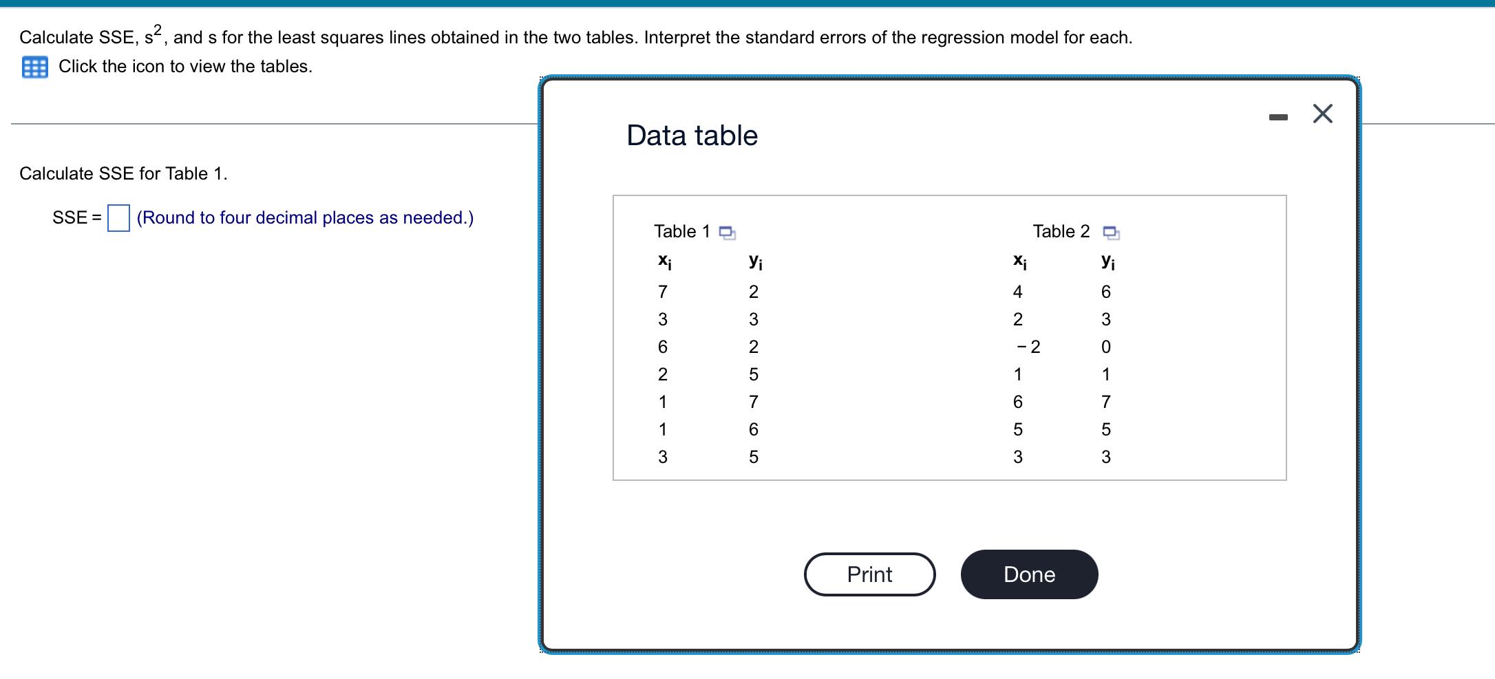 Solved Calculate SSE, s2 , and s for the least squares | Chegg.com