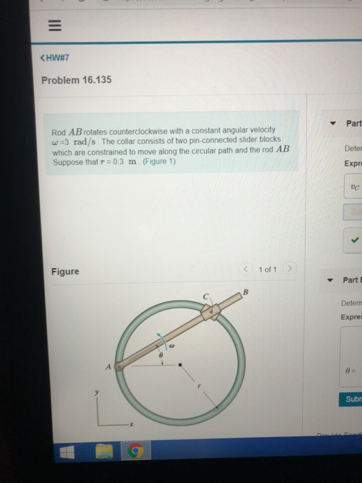 Solved Problem 16.135 Part Rod AB rotates counterclockwise | Chegg.com