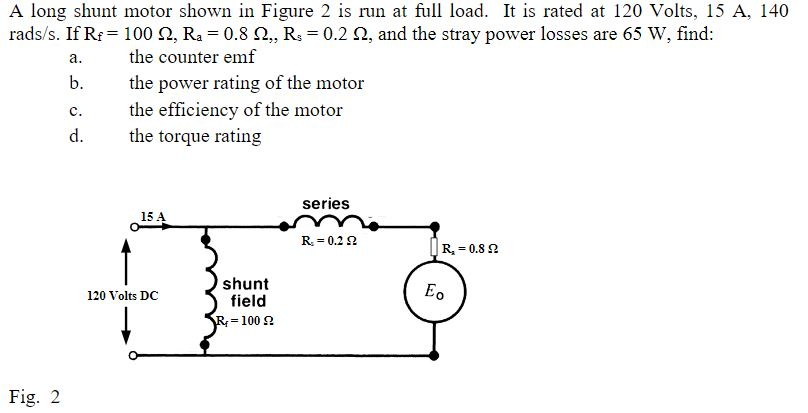 Solved A long shunt motor shown in Figure 2 is run at full | Chegg.com