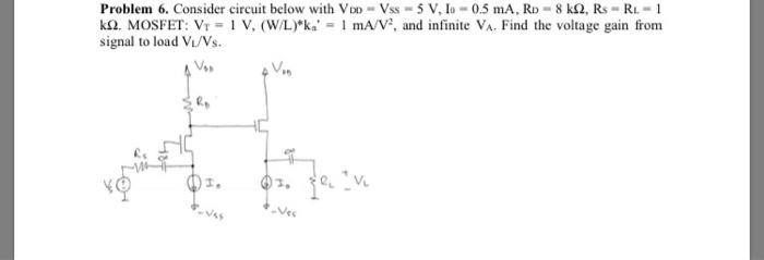Solved Problem 6. Consider circuit below with VoD- Vss- 5 V, | Chegg.com