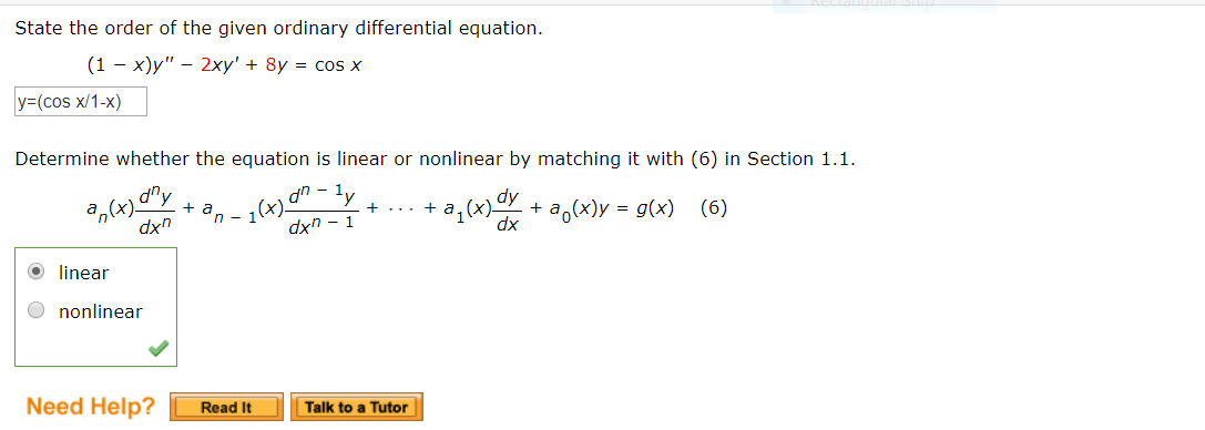 Solved State The Order Of The Given Ordinary Differential