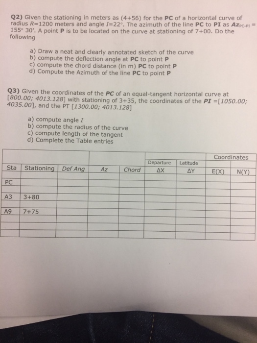 Solved Q2) Given the stationing in meters as (4+56) for the | Chegg.com