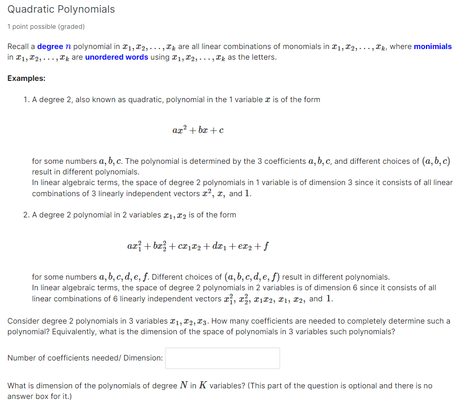 Solved Quadratic Polynomials (Vector Inner Product + f). | Chegg.com