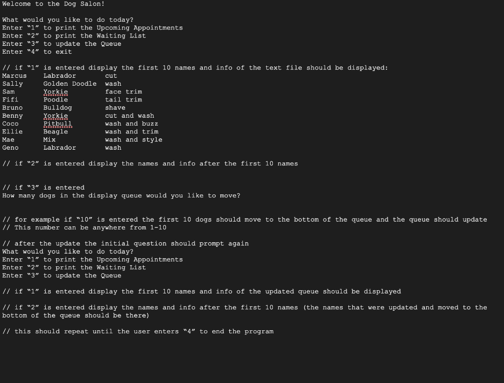 Solved Java Project: Dog Salon Appointment Log 1. Write a | Chegg.com