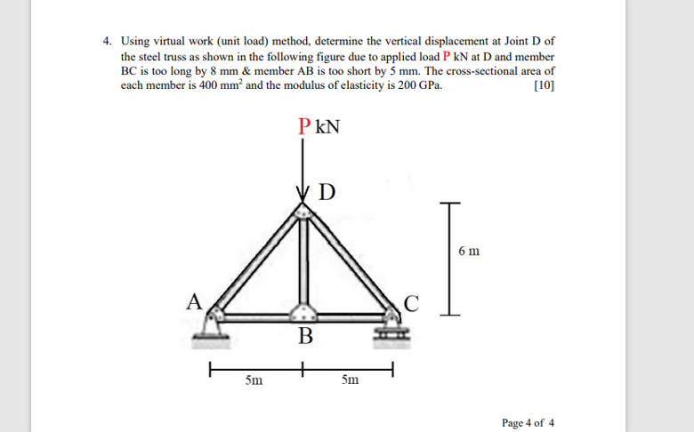 Solved 4. Using virtual work (unit load) method, determine | Chegg.com