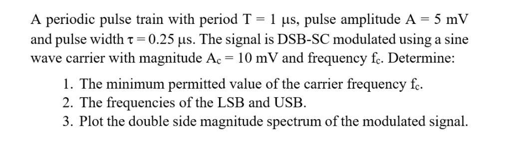 Solved A periodic pulse train with period T = 1 us, pulse | Chegg.com