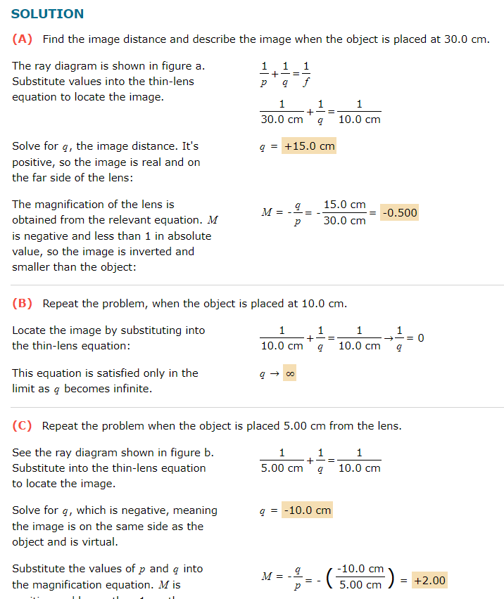 Solved SOLUTION (A) Find the image distance and describe the | Chegg.com