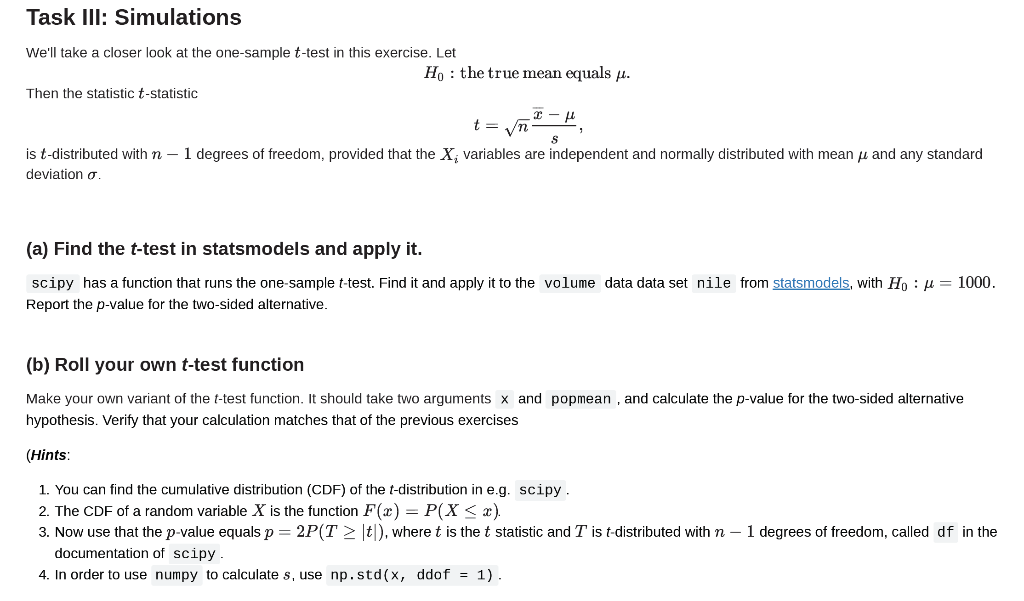 Task III: Simulations We'll take a closer look at the | Chegg.com