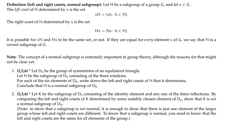 Solved Definition (left and right cosets, normal subgroup): | Chegg.com