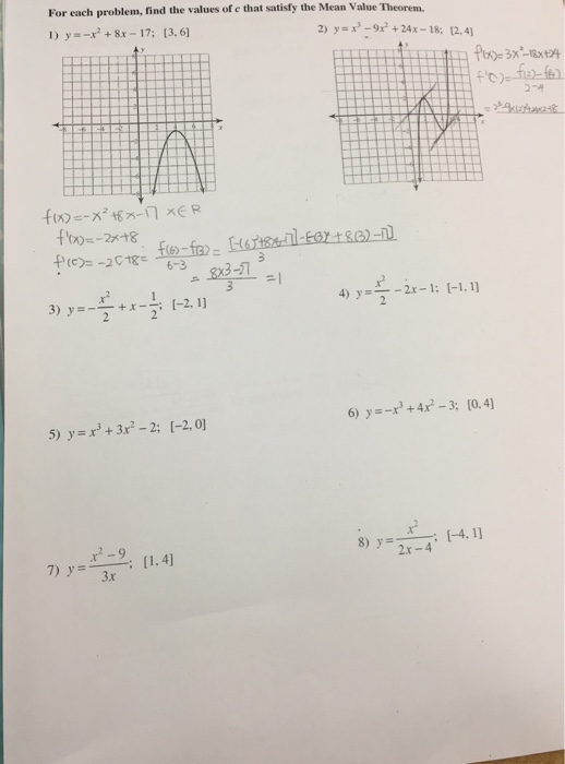 Solved For each problem, find the values of c that satisfy | Chegg.com