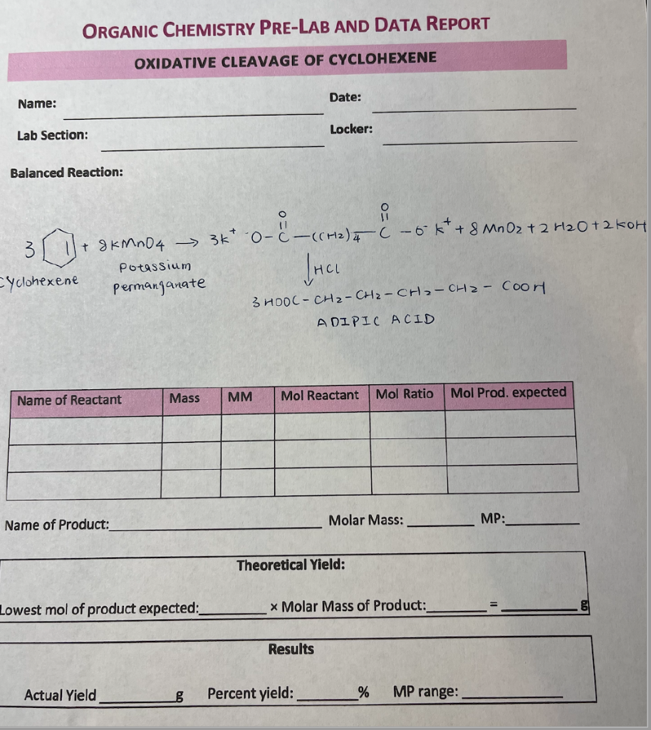 ORGANIC CHEMISTRY PRE-LAB AND DATA REPORT OXIDATIVE | Chegg.com