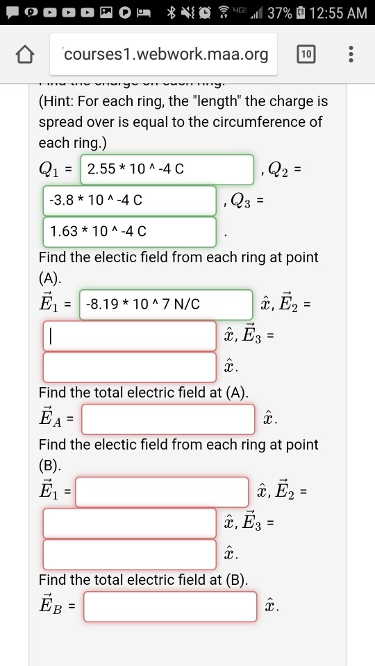 Solved courses1.webwork.maa.org 10 (1 point) Three charged | Chegg.com