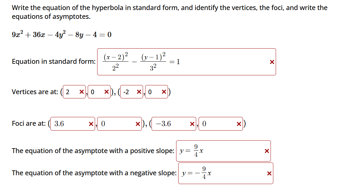 Solved Write the equation of the hyperbola in standard form, | Chegg.com