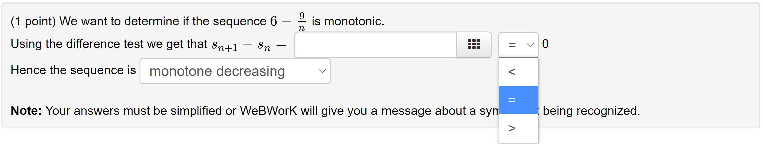Solved (1 point) We want to determine if the sequence | Chegg.com