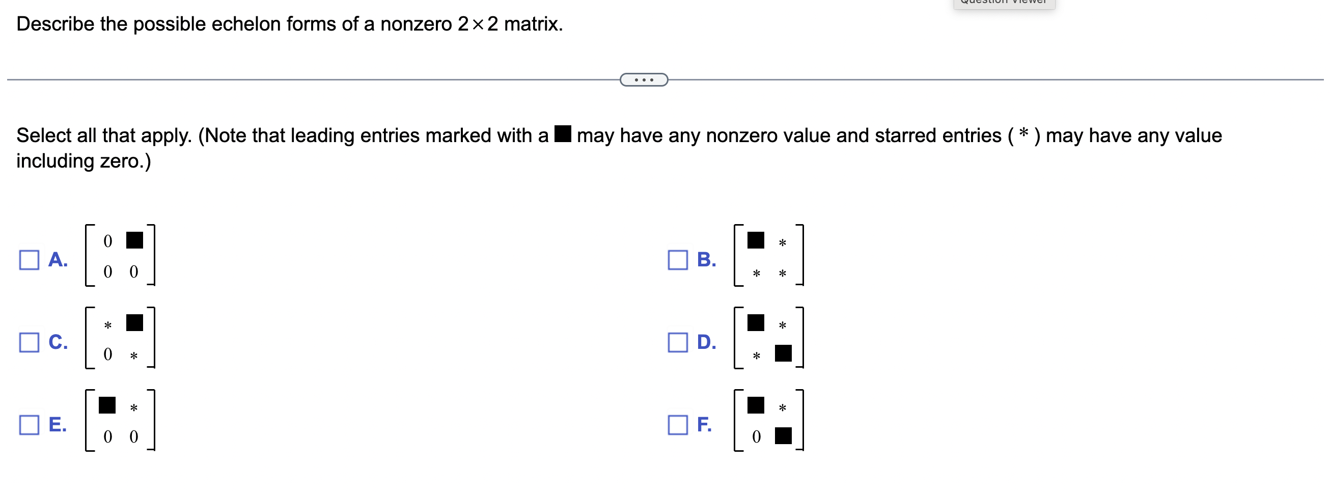 Solved Describe the possible echelon forms of a nonzero 2×2 | Chegg.com