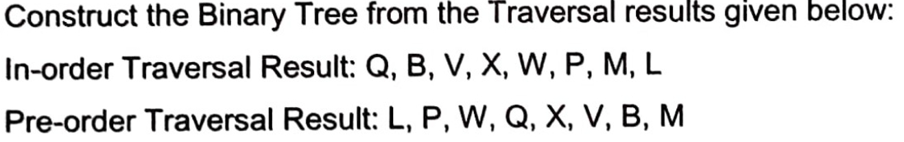 Solved Construct the Binary Tree from the Traversal results | Chegg.com