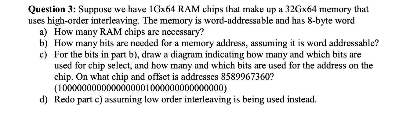 Solved Question 3: Suppose we have 16x64 RAM chips that make | Chegg.com