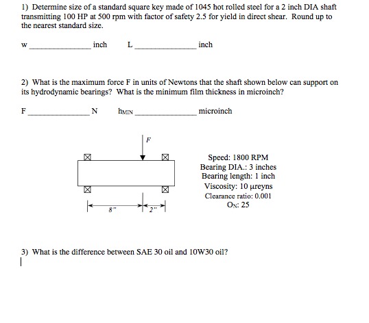 Solved 1) Determine size of a standard square key made of | Chegg.com