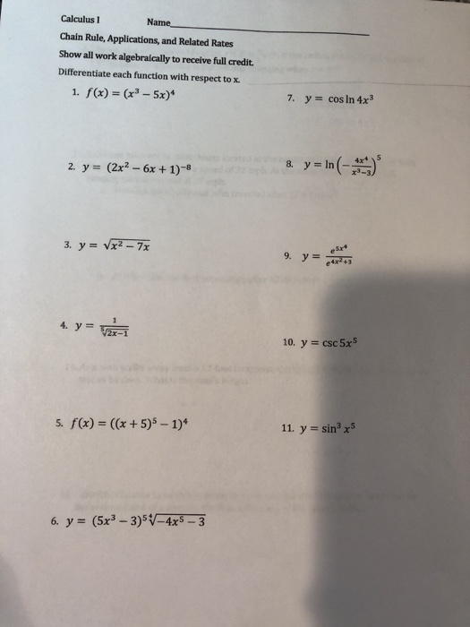 Solved Calculus I Chain Rule, Applications, and Related | Chegg.com