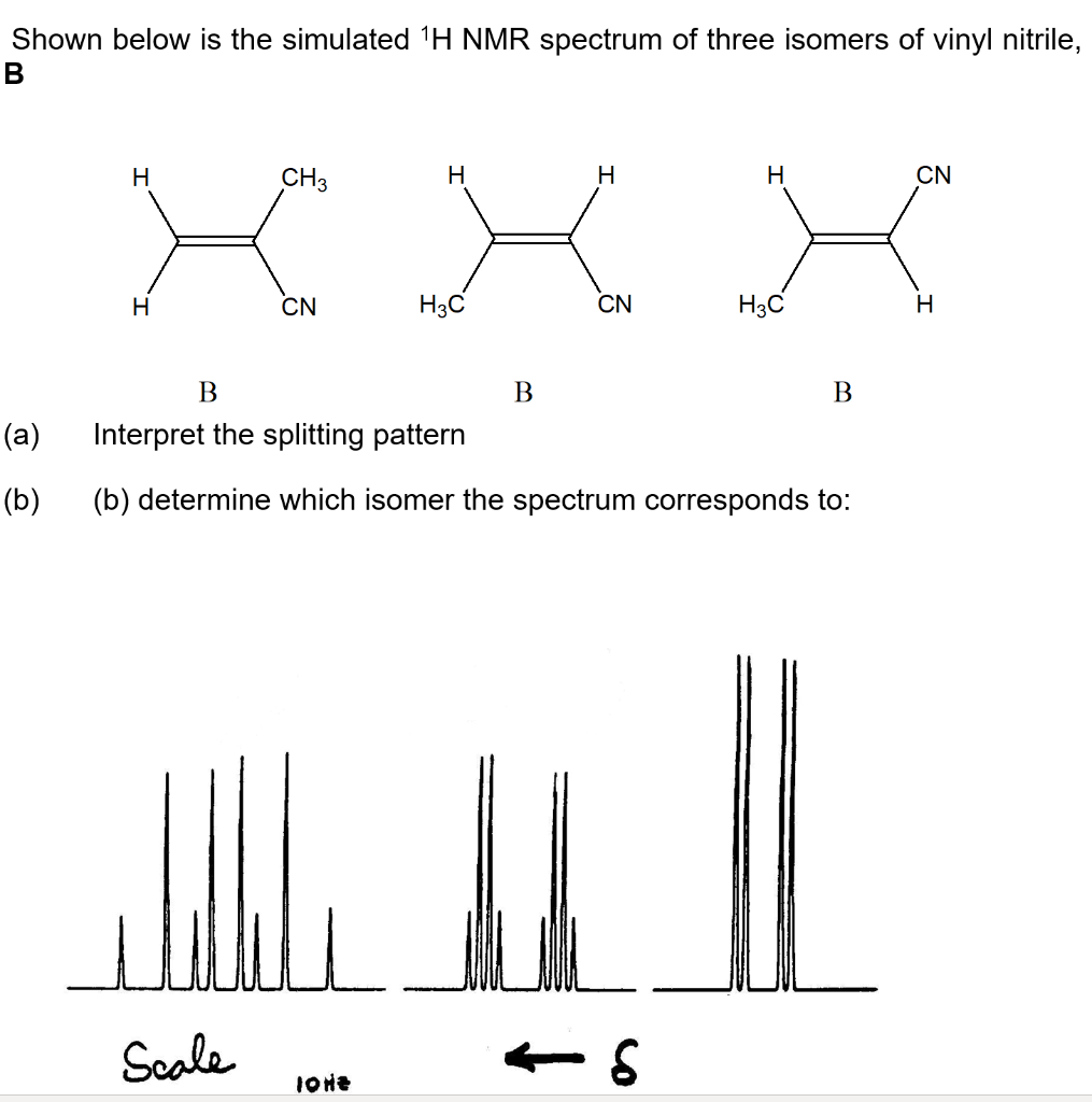 Solved Shown below is the simulated 'H NMR spectrum of three | Chegg.com