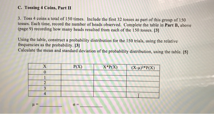 Solved C. Tossing 4 Coins, Part II 3. Toss 4 coins a total | Chegg.com