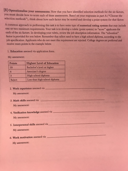 Solved [B] Operationalize your assessments: Now that you | Chegg.com