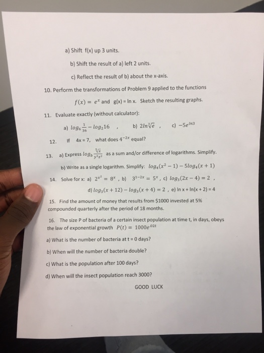Solved a) Shift fx) up 3 units. b) Shift the result of a) | Chegg.com