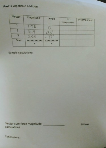 Solved Part 2 Algebraic addition Vector magnitude angle | Chegg.com