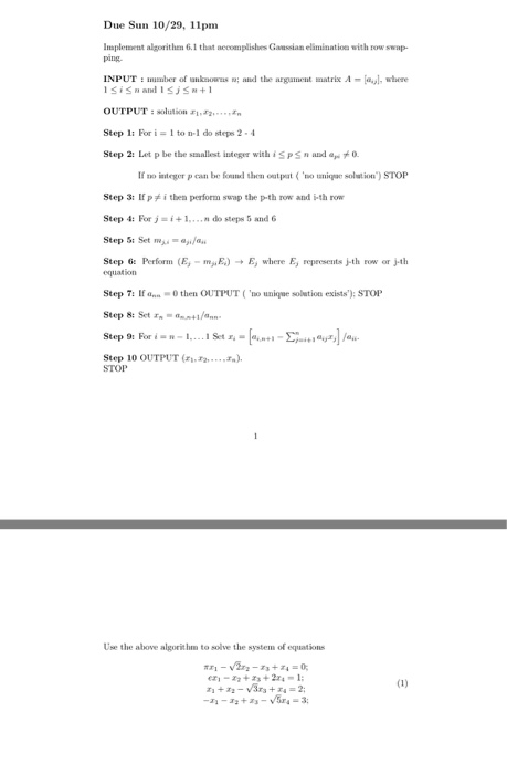 Solved Due Sun 10/29, 11pm Implement algorithm 6.1 that | Chegg.com